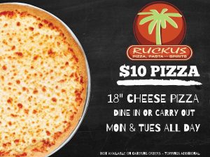 Ruckus Pizza: $10 for 18-inch cheese pizza on Mondays and Tuesdays (and ...