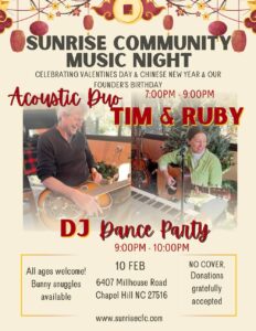 Sunrise Community Music Night Feb 10 - Triangle on the Cheap