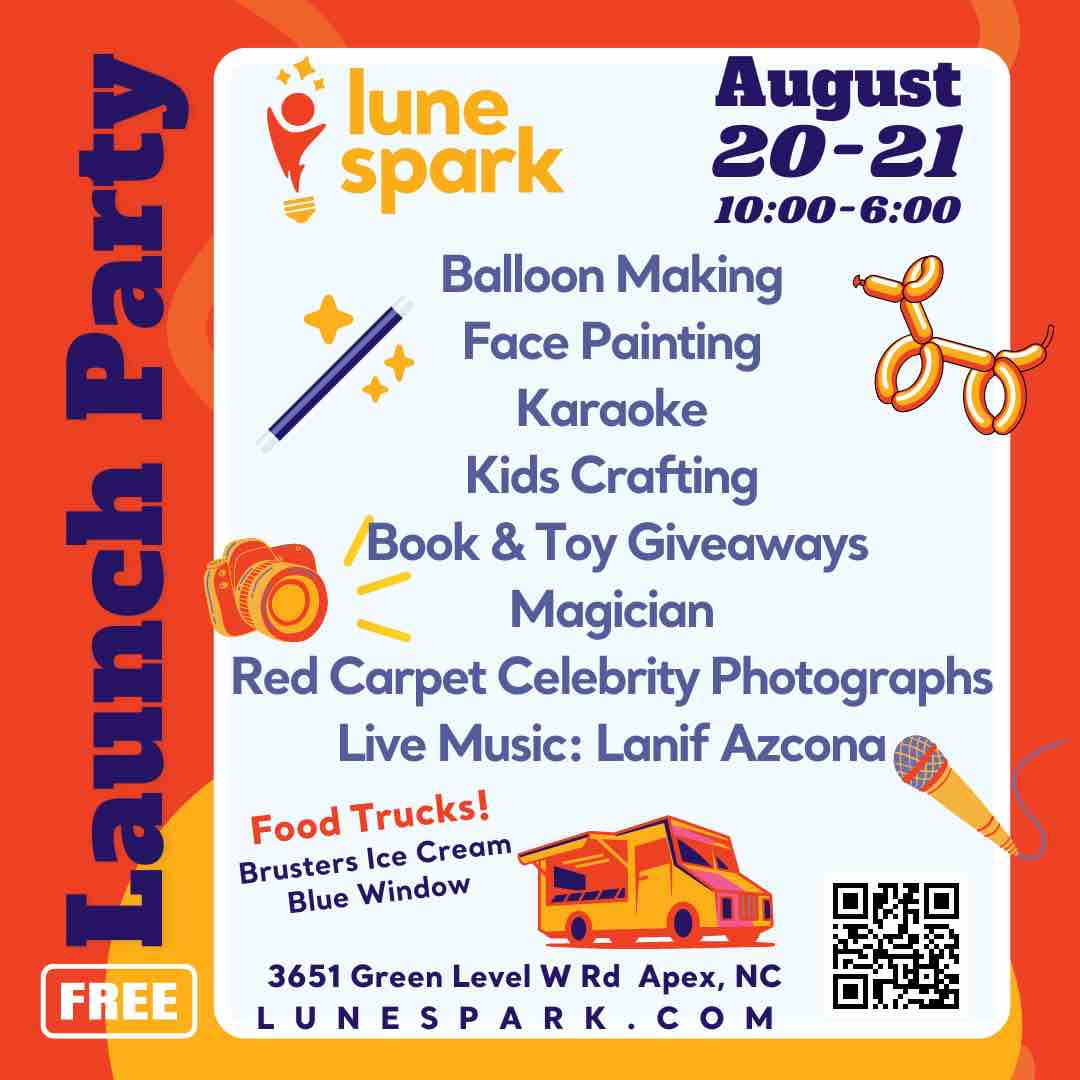 Launch party for Lune Spark in Apex - book & toy giveaway, magician, balloon art, more ...