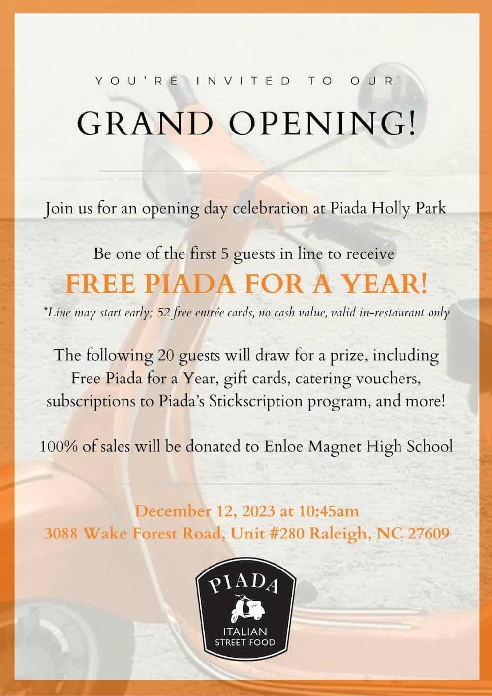 Grand Opening of Piada Holly Park Dec 12 - Chance for Free Piada for a ...