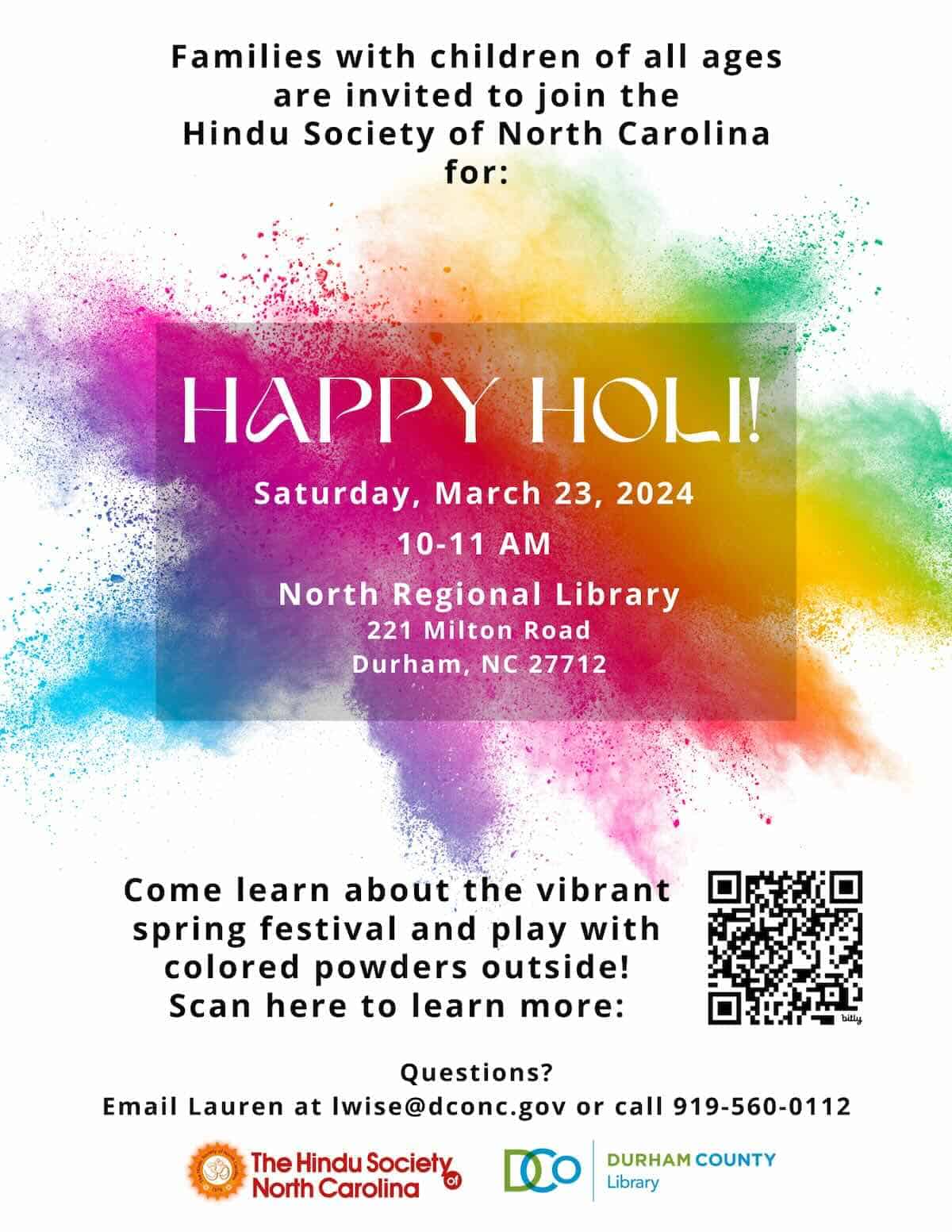 Holi Celebration for families at North Regional Library in Durham ...
