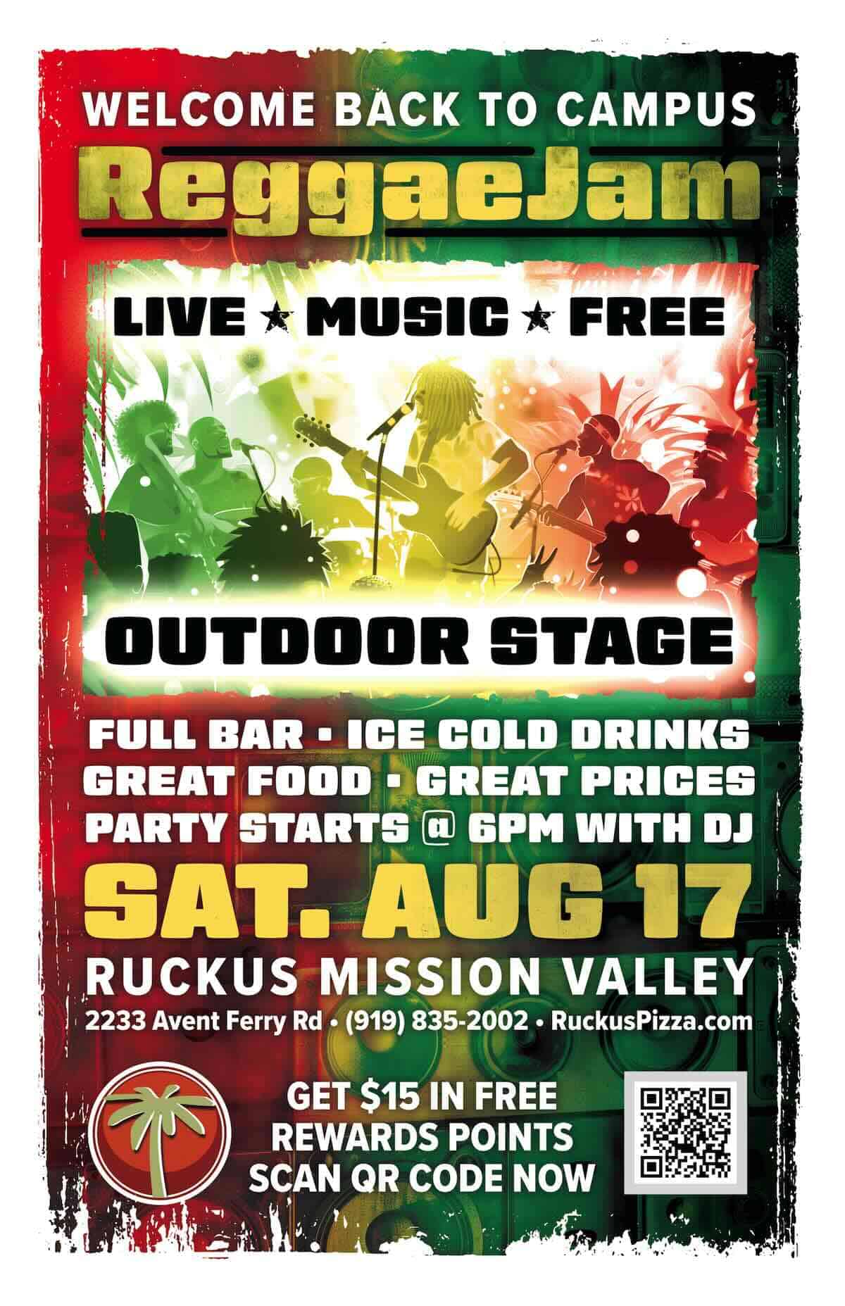 Welcome Back to Campus Reggae Jam at Ruckus Pizza Mission Valley Aug 17 ...