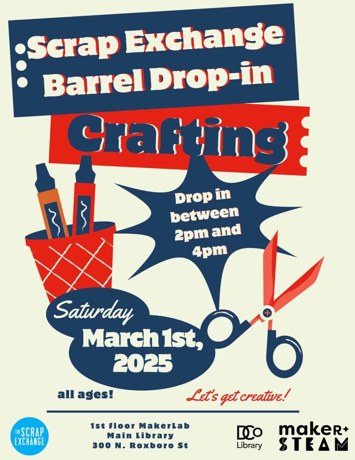 Scrap Exchange Barrel Drop-In Crafting at Durham County Main Library March 1 - Triangle on the Cheap
