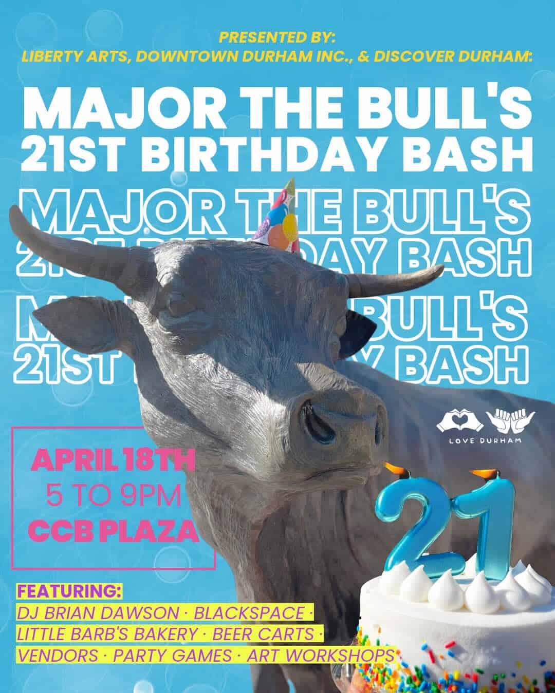 Major the Bull's 21st Birthday Bash April 18 - Triangle on the Cheap