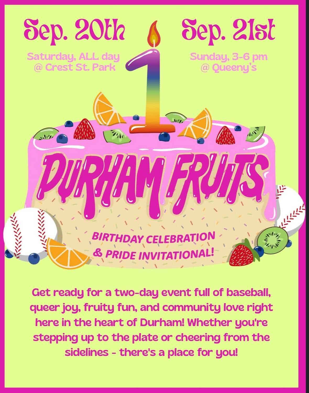 Durham Fruits Baseball Birthday and Pride Invitational Sept. 20 ...